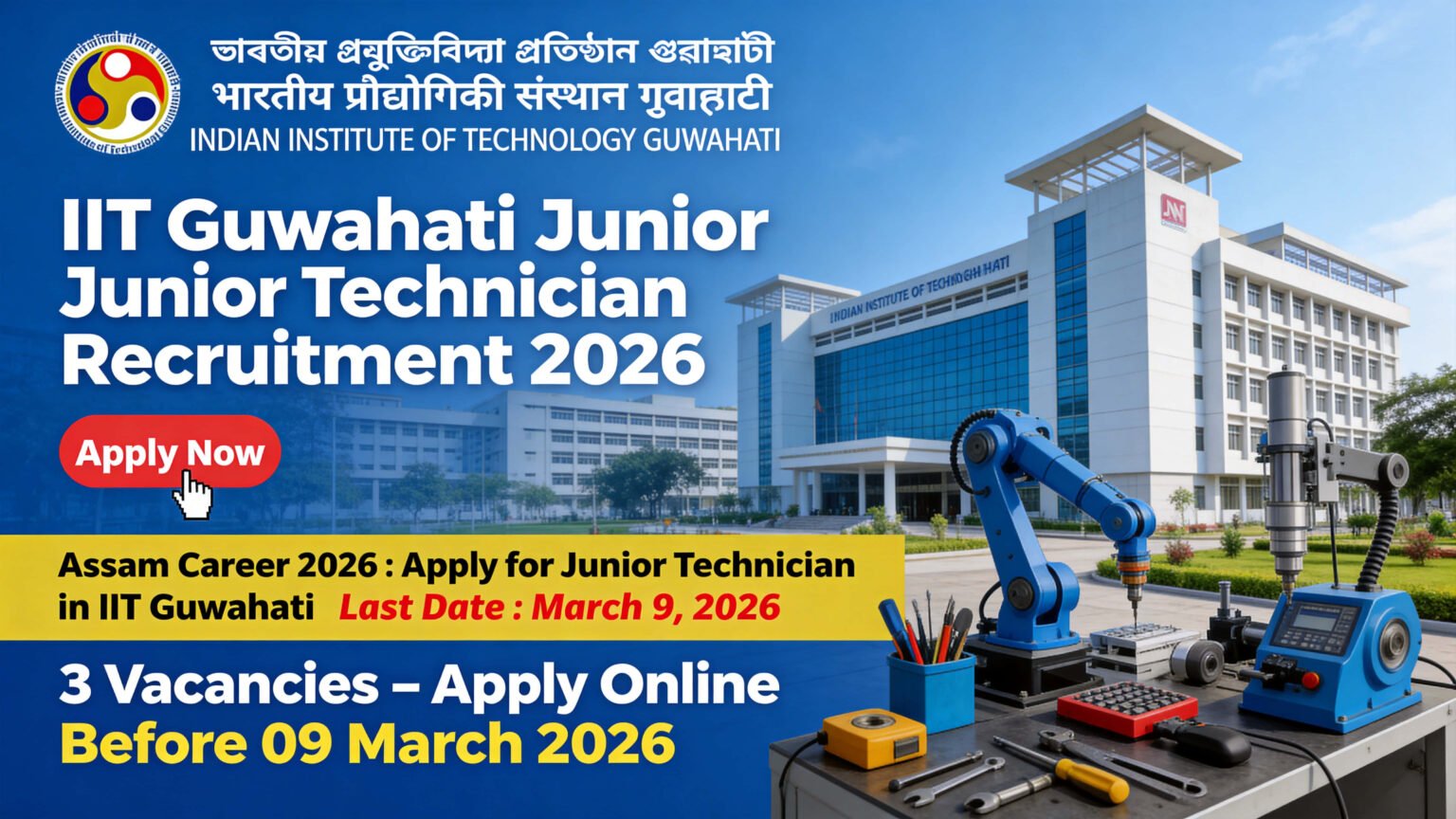 IIT Guwahati Junior Technician Recruitment 2026 for 3 posts